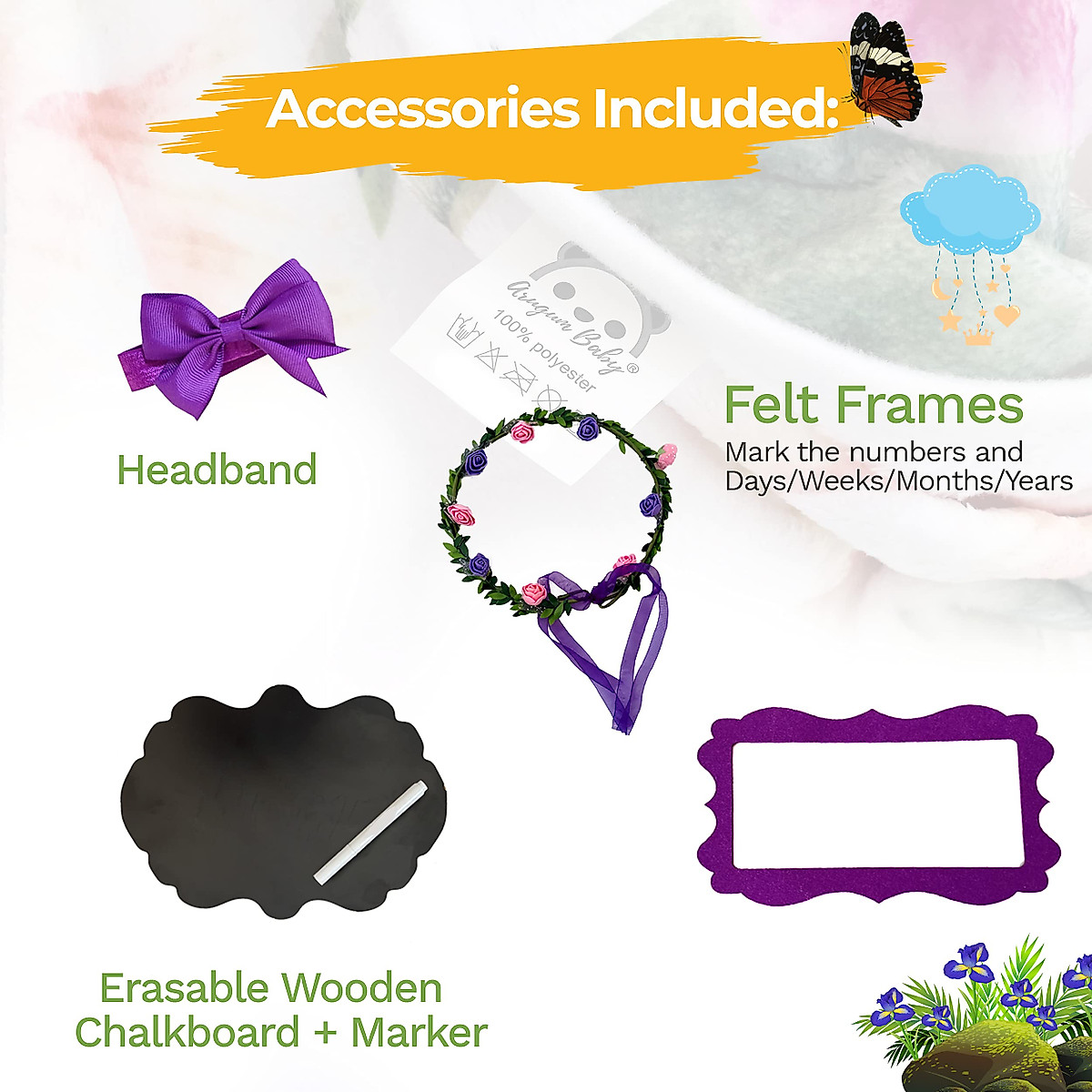 ARUGUMBABY Baby Milestone Blanket Girl - Baby Photo Blanket - Growth Chart Blanket for Baby Girl - 60" x 40" Large (Purple Floral)