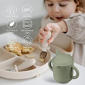 Mintlyfe Baby Trainer Cup, Pack of 2 Food Grade Silicone Training Cup with Anti-Drop Straw and Non-Slip Handes, BPA-Free, Unbreakable, Spill Proof Sippy Cup for Toddlers, 4 oz (Sage/Ether)