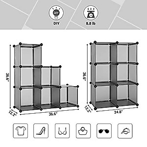 SONGMICS Cube Storage Organizer and Fabric Storage Bins Bundle, Closet Organization and Storage, Foldable Cube Baskets and Shelving, Gray ULPC06G and UROB26LG