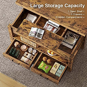 Rolanstar Coffee Table Lift Top, Multi-Function Convertible Coffee Table with Drawers and Hidden Compartment, Coffee Table Converts to Dining Table for Living Room, Home Office, Rustic Brown