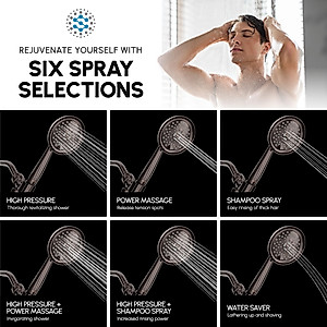 ShowerMaxx, Luxury Spa Series: Bronze Hand Held Shower Head, 5 inch 6 Spray Settings Handheld Showerhead with Extra-Long Stainless Steel Hose, Experience MAXX Comfort and Elegance (Oil Rubbed Bronze)