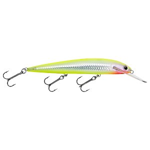 Rumble B Crankbait, Silver Fluorescent Chartreuse, 3/8 Oz, Dives 10-14 Feet for Bass, Walleye, Trout, and Pike