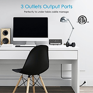 CCCEI Desk Clamp Power Strip with PD 3.0 Fast Charging USB C Port, on Desktop Mount Widely Spaced Outlet 6 FT Flat Plug, Fit 1.6 inch Tabletop Edge Thick, 125V 12A 1500W (Black)