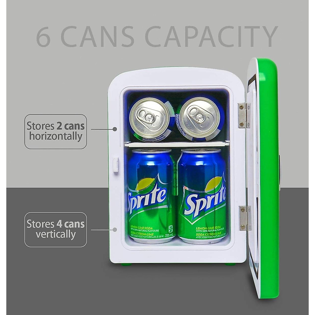 Coca-Cola Sprite 4L Portable Cooler/Warmer, Compact Personal Travel Fridge for Snacks Lunch Drinks Cosmetics, Includes 12V and AC Cords,Desk Accessory for Home Office Dorm Travel, Green