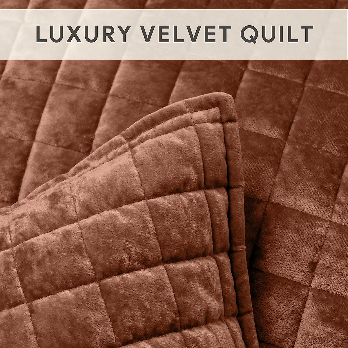 RECYCO Luxury Velvet Quilt King Size, Ultra Soft Velvet Bedding Sets, Lightweight Quilted Velvet Comforter Set, Channel Stitch Oversized Bedspread Coverlet with 2 Pillow Shams, Terracotta