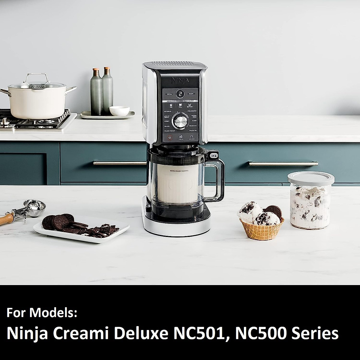 KUCHZUBE Replacement Pints Containers with Sleeve Compatible for Ninja Creami Deluxe NC501, NC500 Series - Silicone Lids - BPA-Free (24OZ, 4 Pack - Blue, Pink, Green, Yellow)