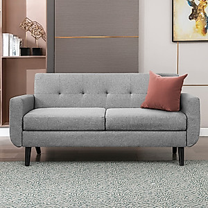 ZAFLY 68" Loveseat with Button Tufed Upholstered 5.9" Cushion, Comfy Fabric Sofa Couch Wooden Legs, and Padded Seat for Living Room, Bedroom，Apartment, Office(Light Gray)