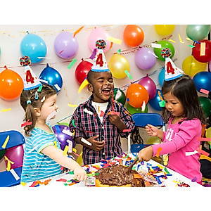 WAHAWU Baby 4th Birthday Party Handmade Hat, Primary Colors Confetti Cone Mini Hat with Multicolored Fur Balls, Stretchable Band, Fits Baby Girls/Boys, 3.5*3.1 inches, Costume Headwear