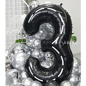 SULALABOO 40Inch Black Number 3 Balloon Large Helium Number Balloons 0-9 Giant Digital 3rd Foil Mylar Big Party Balloon for Boy Birthday Party Anniversary Graduation Decorations