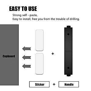 Metaverse sky Self-Stick Push Pull Helper ABS Plastic Wardrobe Handle Instant Cabinet Drawer Furniture Handles (Black, 16)