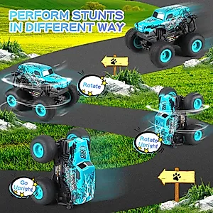 DYODYORC Remote Control Car, 2.4Ghz All Terrain Dinosaur Monster Truck Toys, RC Truck with Music, 3 Lighting Effects, 360 Stunt Capable, All included Ready to Run, Toy Gifts for Boys and Girls (Green)