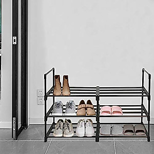 DazHom 3-Tier Shoe Rack, Shoe Storage Organizer Metal for Closet, Stackable Shoe Tower Racks Space Saving Shelf Sturdy Holds 12-15 Pairs for Living Room, Entryway, Hallway, Black