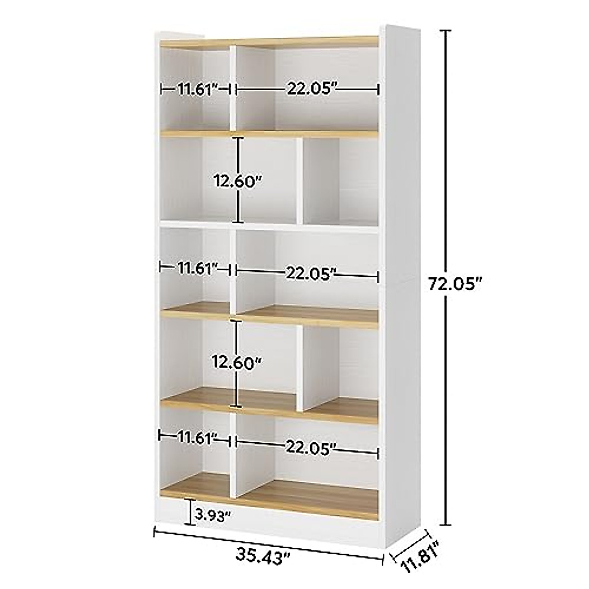 Tribesigns 72 Inch Tall White Bookcase, Modern Cube Bookshelf 6 Tier Bookcases, Large Open Display Shelf Storage Organizer for Living Room, Home Office, Library, Bedroom, White and Brown