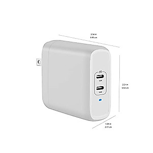 Amazon Basics 36W Two-Port USB-C Wall Charger with Power Delivery PD for Tablets & Phones (iPhone 14/13/12/11/X,iPad,Samsung)-White (non-PPS)