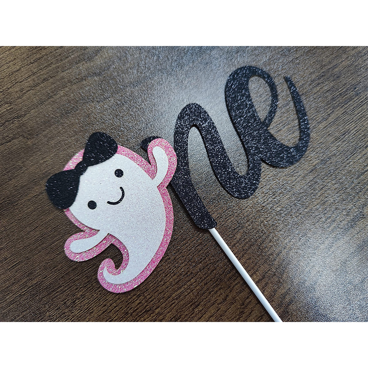 Pink and Black Glitter Halloween Ghost One Cake Topper Halloween Baby Ghost Cake Topper One Ghost Cake Topper for Halloween Girl 1st Birthday Cake Supplies