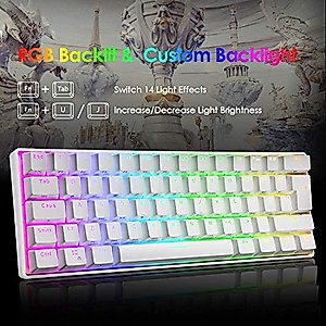 ZIYOU LANG MK21 Portable 60% Mechanical Gaming Keyboard Untra-Compact Type-c Wired with Light Up Chroma LED Backlit Non-Conflict 61 Key TKL Ergonomic for PS4 PS5 PC Mac Windows(White/Red Switch)