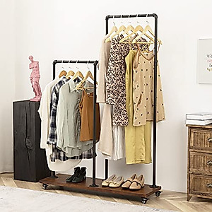 GIMHAI HOME Industrial Heavy Duty Hanging clothes Rack,Pipe Double Rod Garment Rack with Wheels - Parent-child Rolling Clothing Rack – Steampunk Clothes Racks for Hanging Clothes