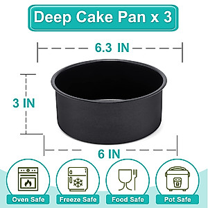 E-far 6 x 3 Inch Cake Pan Set of 3, Deep Stainless Steel Small Round Cake Pans Tin for Baking Birthday Wedding Layer Cakes, Stainless Steel Core & Non-toxic Nonstick Coating, Deep & Straight Side