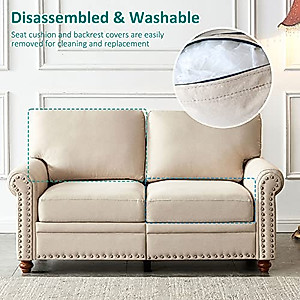 CALABASH Loveseat Sofa, Modern Upholstered Love Seat 2 Seater Small Couch with Classic Nails & Seat Cushion Backrest Removable for Living Room, Bedroom, Apartment, Small Space(Beige Fabric)