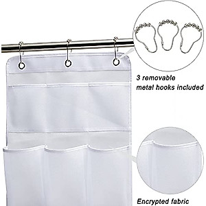 KIMBORA Mesh Shower Organizer Hanging Bathroom Caddy 8 Pockets Hang Curtain Rod with 3 Rings