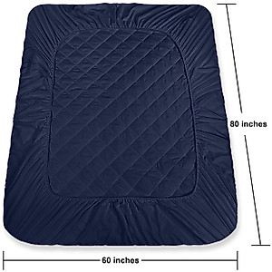 Utopia Bedding Quilted Fitted Mattress Pad, Queen Size, Elastic Fitted Mattress Topper Protector and Cover Stretches up to 16 Inches Deep, Machine Washable (Navy)