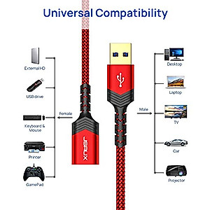 JSAUX USB 3.0 Extension Cable, [2 Pack 6.6ft] USB A Male to Female Extension Extender Cord High Data Transfer Compatible for USB Flash Drive, Keyboard, Printer, Xbox, Hard Drive and More-Red