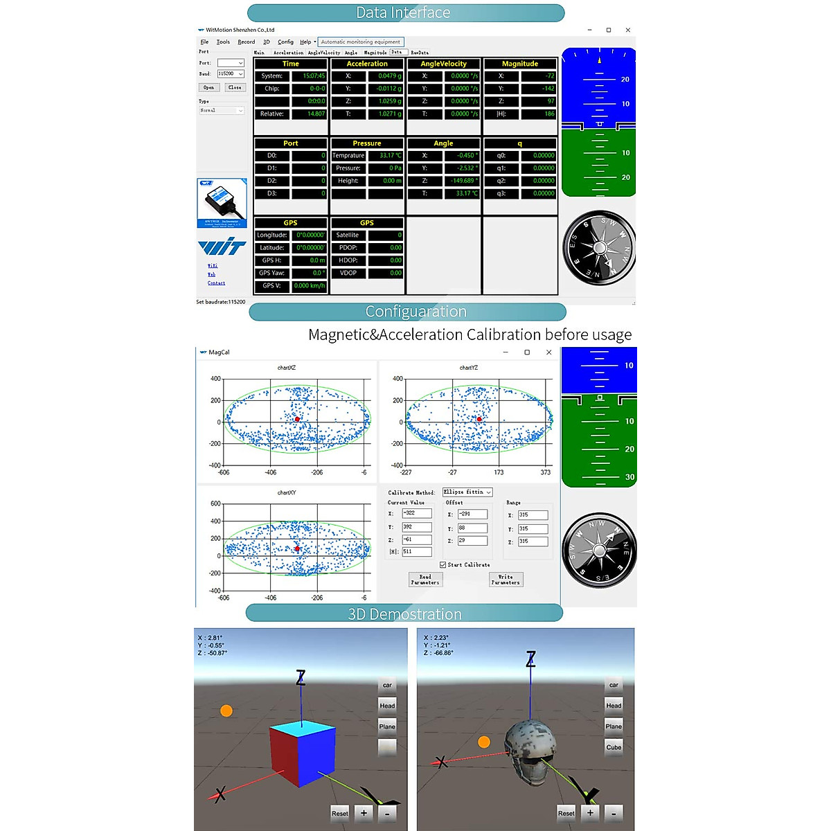 [Bluetooth 5.0 Accelerometer+Inclinometer] WT901BLECL MPU9250 High-Precision 9-axis Gyroscope+Angle(XY 0.2° Accuracy)+Magnetometer Compass with Kalman Filter, Low-Power 3-axis AHRS IMU Tilt Sensor