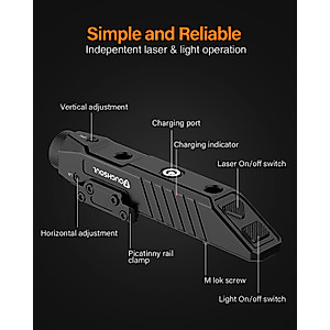 TOUGHSOUL Tactical Flashlight Green Red Laser Sight Combo, 1450 Lumen Picatinny Rail MLOK Mounted Rechargeable Rifle Flashlight (Green Laser)