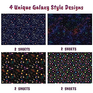 RiukRaiu Galaxy Wrapping Paper For Kids Boys Girls-Gift Wrap with Night Sky,Nebula Star Suitable For Birthday, Baby Shower, Party, Graduations, Party.8 Sheets 20 x 29 Inch, Folded Flat
