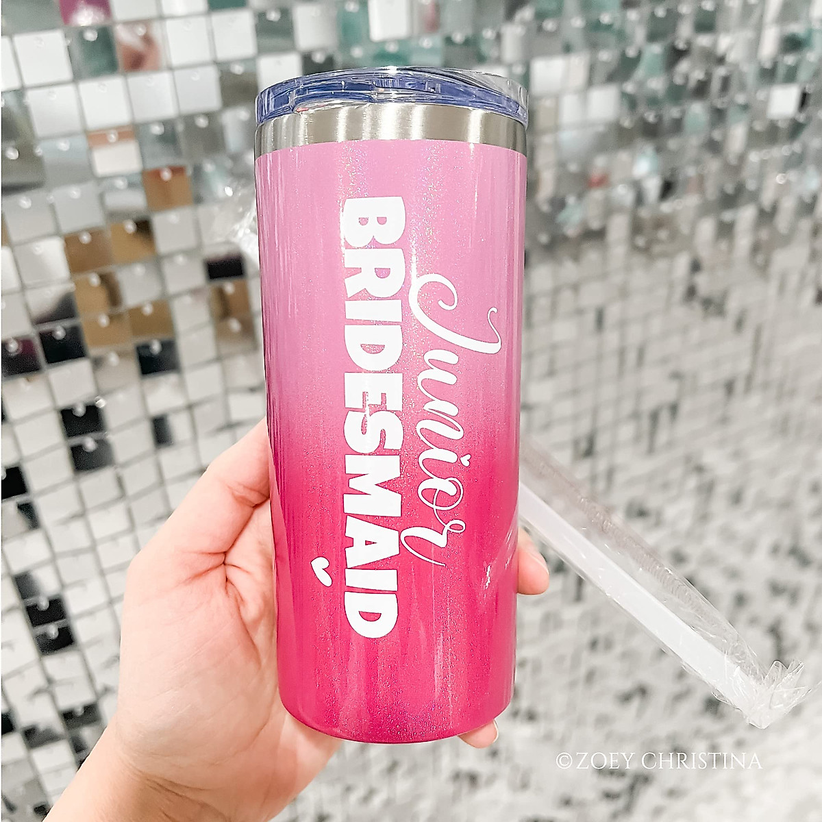 Junior Bridesmaid Gifts Tumbler with Straw and Lid Pink 16oz 0089