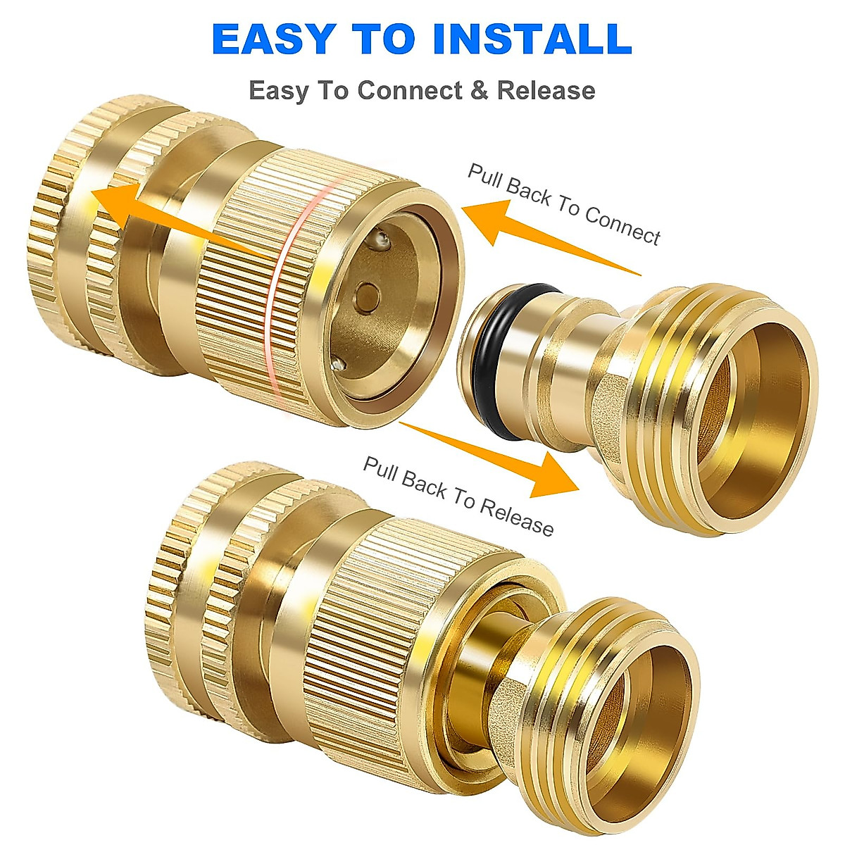 Fertoriy Garden Hose Quick Connect Fittings, Brass Hose Quick Connects Fittings, Easy Connect & Disconnect Water Hose Connector Male Female, No-Leak 3/4 Inch GHT Quick Release Hose Connectors