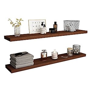 WELLAND 8" Deep Floating Shelves Reclaimed Wood Wall Shelf Pine Wall Mount Shelf (Set of 2, 48 inch)