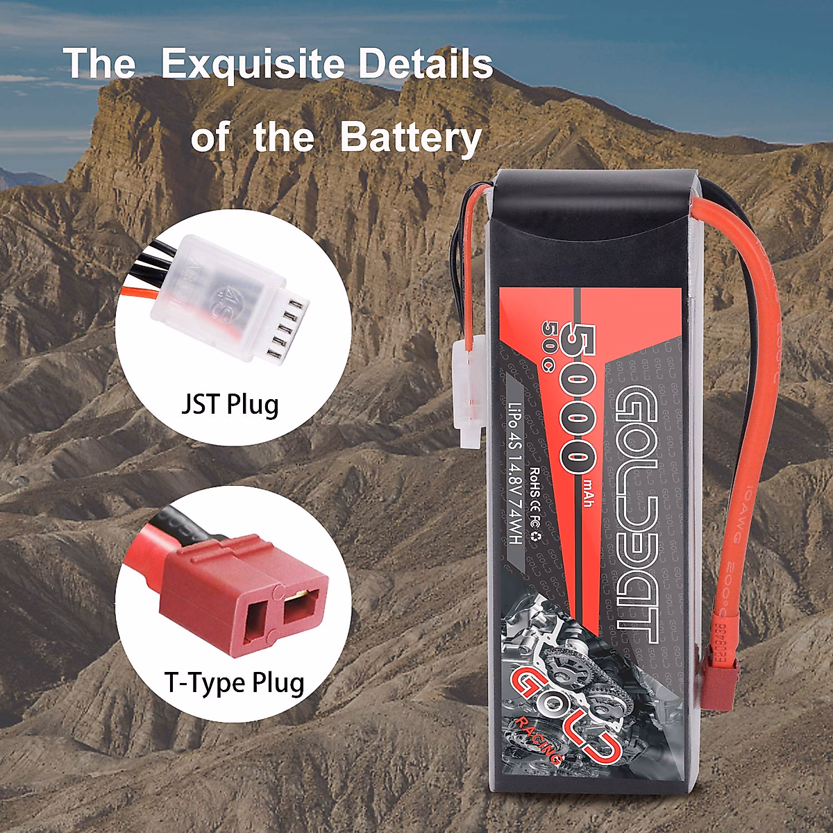 GOLDBAT 4S 5000mAh 14.8V 50C LiPo RC Battery with Deans Plug and Tracxas Connector Softcase for RC Evader BX Car RC Truck RC Truggy RC Heli Airplane Drone FPV Racing