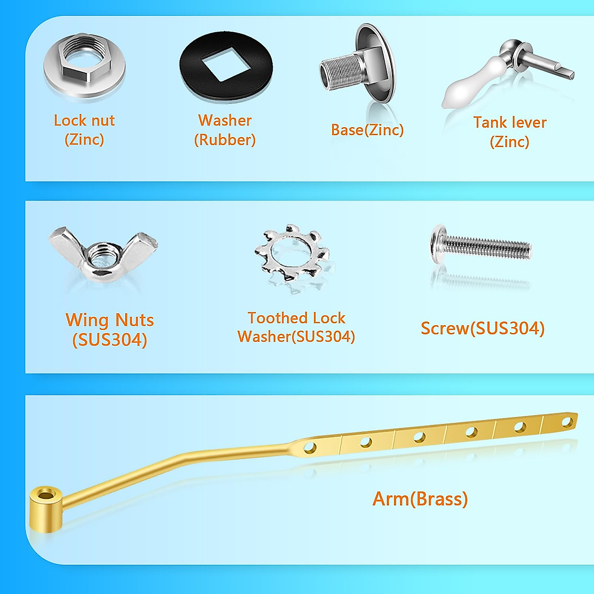 Boltigen Toilet Handle Replacement Kit, Front Mount Flush Handle for Toilet Tank, White Toilet Lever Replacement with Stainless Steel Flapper Chains, for Universal Toilets Flush Repair