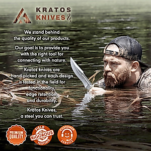 Hunting Knife with Sheath, 9" Fixed Blade EDC Knife with 440C Hardened Stainless Steel Full Tang Survival Knife for Outdoor & Camping Bushcraft Knife, Leather Sheath Included By Kratos - ZFS8