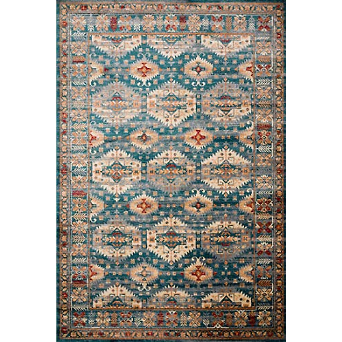 Loloi II Isadora Collection Distressed Persian Area Rug, 2'-0" x 3'-0", Lagoon/Multi