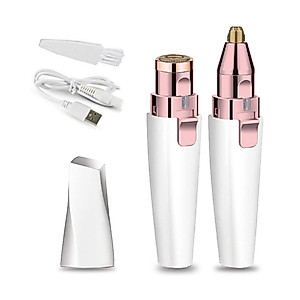 Juszczak Women's Rechargeable Eyebrow Trimmer, 2-in-1 Painless Hair Remover and Razor, with LED Light, Portable and Convenient