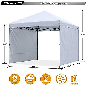 ABCCANOPY Outdoor Easy Pop up Canopy Tent with 2 Sun Wall 10x10, White