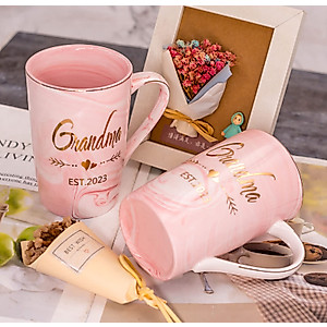 Mugpie Grandma and Grandpa EST 2023 Mugs - New Grandparent Announcement First Time Pregnancy Gifts Coffee Mug Set- Elegant Gifts for Baby Shower Mother's Day Father's Day - 12.5oz Ceramic Coffee Cup
