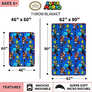 Franco Kids Bedding Super Soft Plush Throw Blanket, 46 in x 60 in, Mario