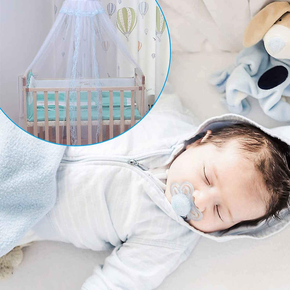 ROPALIA Universal Crib Floor Mosquito Net, Palace Dome Mosquito Net Foldable Mosquito Cover with Lace for Kids