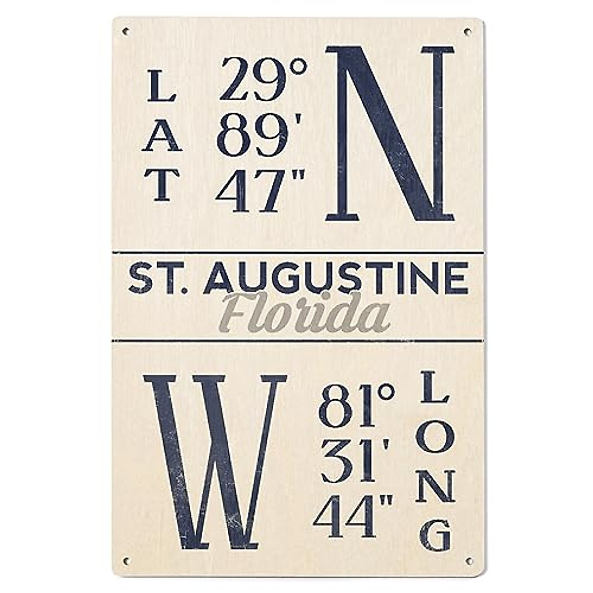 Lantern Press 6x9 Inch Wood Sign, Ready to Hang Wall Decor, St. Augustine, Florida, Latitude and Longitude (Blue)