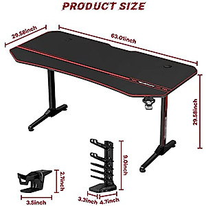 MJWDP 63 Inch Gaming Desk E-Sports Computer Table PC Desk Gamer Tables Workstation with USB Gaming Handle Rack