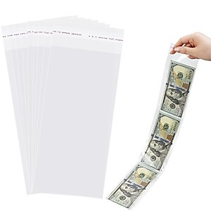Miraclekoo 100Pcs Cake Money Box Transparent Bags 3.1X6.7in Clear Self Sealing Cellophane Bags Resealable Cello Poly Bags Money Sleeves for Birthday Wedding Party Decoration