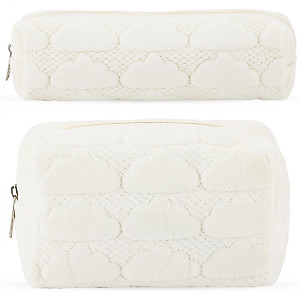 Small Makeup Bag for Purse Fuzzy Makeup Pouch Cute Cosmetic Bag Aesthetic Pencil Case for Women Travel Toiletry Bag Plush Makeup Bag Makeup Brushes Storage Bag Zipper Pouches for Organizing (White)