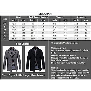 INVACHI Mens Wool Blend Coat Warm Winter Trench Coat with Detachable Soft Scarf Single Breasted Overcoat