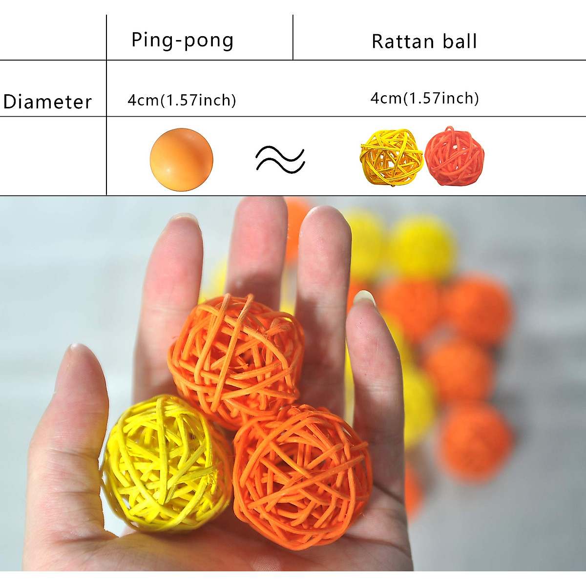 Simoutal 20PCS Decorative Rattan Balls, Perfect Ornament for X-MAS, Wedding, Party, Home Decor, Orbs Vase Fillers(4cm,Orange-Yellow)