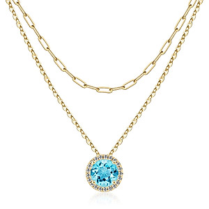 MONOOC Birthstone Necklace for Women, Aquamarine Necklace Birthstone Necklace Layered Gold Necklaces for Women Aquamarine Necklace for Women Aquamarine Jewelry for Women Teen Girls Gifts Blue
