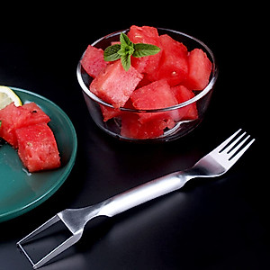 MIXCUT 2 in 1 Watermelon Slicer Fork Stainless Steel Cutter - Kids Fascinated Melon Cuber Cutting Tool - Carving and Cutting Utili Sliver