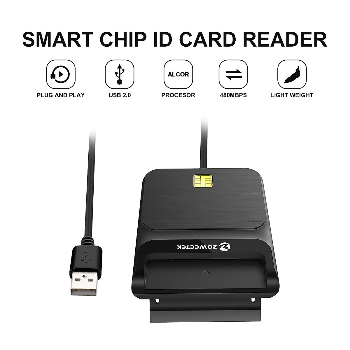 ZOWEETEK USB Smart Card Reader, CAC Card Reader Military, Compatible with Windows, Mac OS and Linux